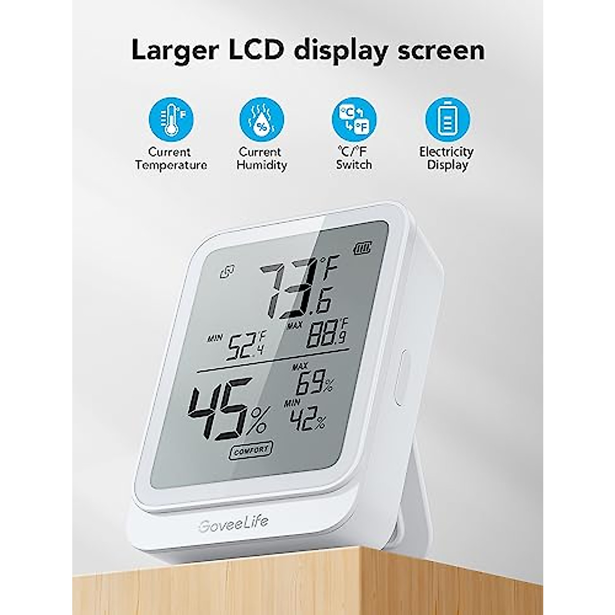 GoveeLife 36'' Smart Tower Fan for Bedroom Bundle with Hygrometer Thermometer H5104, Bluetooth Room Temperature Monitor with APP Alert and 2 Years Date Storage Export, Remote LCD Digital Display