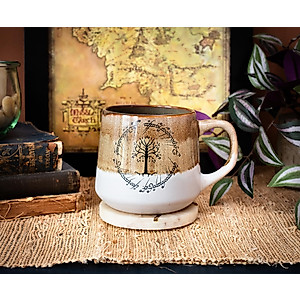 Silver Buffalo The Lord Of The Rings Gondor Elven Text Tapered Pottery Mug | Large Coffee Cup For Tea, Espresso, Cocoa | Holds 18 Ounces