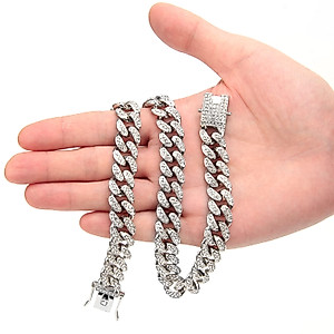 Coitak Cuban Link Chain Necklace, Silver/Gold Chain for Men, Bling Diamond Hip Hop Jewelry for Women 18 Inch (Silver)