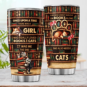 HUBUPU Cat Lovers For Tumblers, Tumbler 20 Oz With Lid And Straw, Book Gifts, Girl Loved Books And Cats