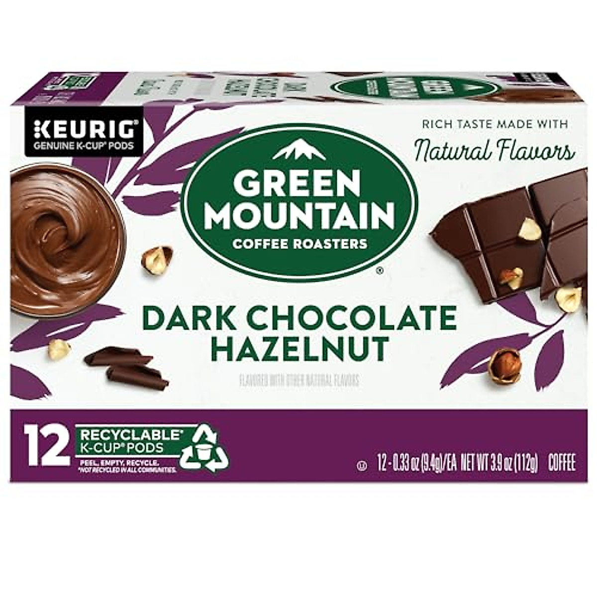 Green Mountain Coffee Roasters Dark Chocolate Hazelnut Coffee, Keurig Single Serve K-Cup Pods, 72 Count (6 Packs of 12)