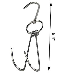 TIHOOD 3 PCS 9.4" Stainless Steel Double Meat Hooks Roast Duck Bacon Shop Hook BBQ Grill Hanger Cooking Tools Accessories (9.4" X3)