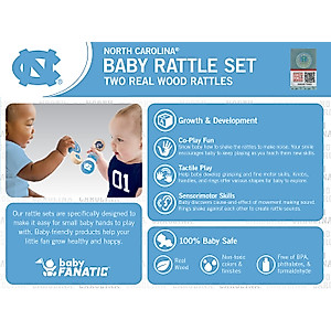 BabyFanatic Wood Rattle 2 Pack - NCAA UNC Tar Heels - Officially Licensed Baby Toy Set