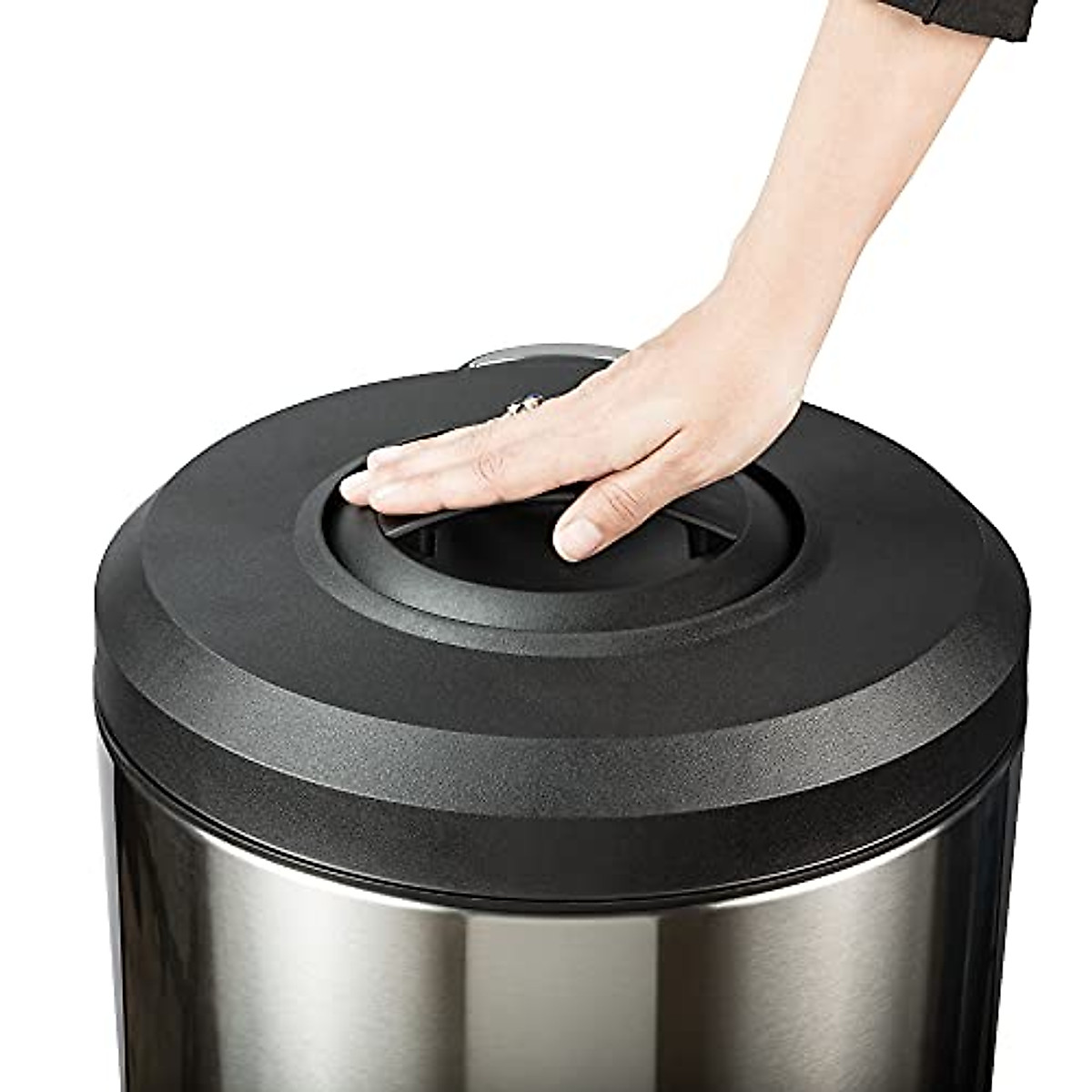 Stainless Steel Premium Trash Garbage Wastebasket Bin + Built in Compression System - 40L/13Gallon
