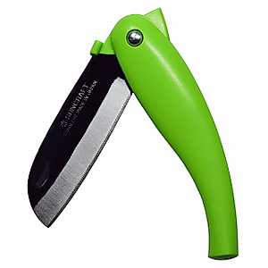 Seki Japan Folding Fruit Knife, Small Peeling Knife, 3.3-inch stainless steel blade with green plactic handle, for kitchen and outdoor