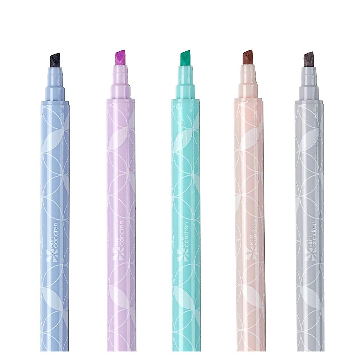 Erin Condren Designer Desk Accessories - Pastel Dual-Tip Highlighters 5-Pack. Set of 5 Pastel Dual-Tip Highlighters: Includes Blush, Orchid, Pool, Monaco and Grey Colors