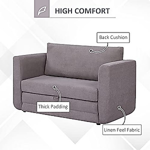 HOMCOM Pull Out Sofa Bed, Modern Convertible Loveseat Sleeper, Upholstered Sleeper Sofa for Small Space, Living Room, Apartment and Dorm, Light Grey