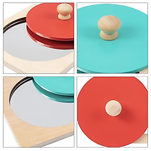 Baby Tummy Time Mirror, Montessori Toys for Babies 0-6-12 Months, Wooden Peekaboo Knob Puzzle, Sensory Development Toys for Infant Toddler, Best Baby Boys Girls Gift Idea(Blue)