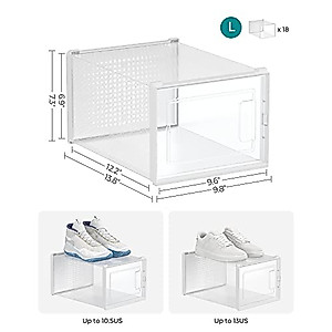 SONGMICS Shoe Boxes, Set of 18 Shoe Storage Organizers, Stackable and Foldable for Sneakers, Fit up to US Size 13, Transparent and White ULSP18MWT