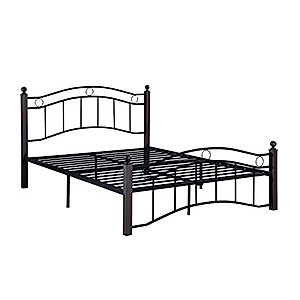 Epinki Full Size Metal Bed Frame with Headboard and Footboard, Black, No Box Spring Needed, Easy Assembly