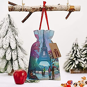 Drawstrings Christmas Gift Bags Spring-Eiffel-Tower-France Presents Wrapping Bags Xmas Gift Wrapping Sacks Pouches Medium