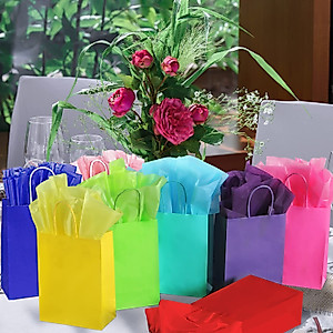 48 Pieces Gift Bags with 48 Tissue Papers, 8 Colors Gift Paper Bags with Handle for Party Supplies, Treat Favor, Birthday Party, Wedding, Gifts and Celebrations Assorted Colors (Rainbow)