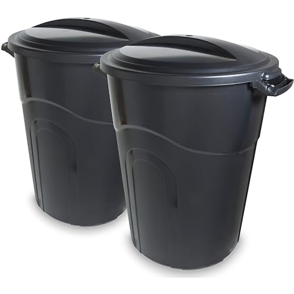 United Solutions 32 Gallon Outdoor Garbage Can, Black, Easy to Carry Garbage Can with Sturdy Construction, Pass-Through Handles & Attachable Click Lock Lid, Indoor or Outdoor Use, (Pack of 2)