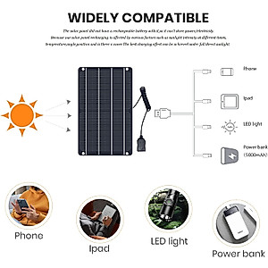 6W Solar Panel, 5V/1A Mini USB Solar Panel,IP67 Waterproof Monocrystalline Module DIY Solar Panel Kit with PET Material for Smart Phone, Small Fans Monitor Outdoor Security Camera