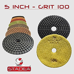 STADEA 5" Wet Diamond Polishing Pads Set for Concrete polishing + Rubber Backer (5/8" 11 Threaded)