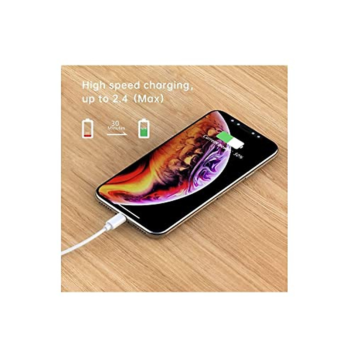 1Pack Apple Original Charger [Apple MFi Certified] Lightning to USB Cable Compatible iPhone Xs Max/Xr/Xs/X/8/7/6s/6plus/5s,iPad Pro/Air/Mini,iPod Touch(White 2M/6.6FT) Original Certified