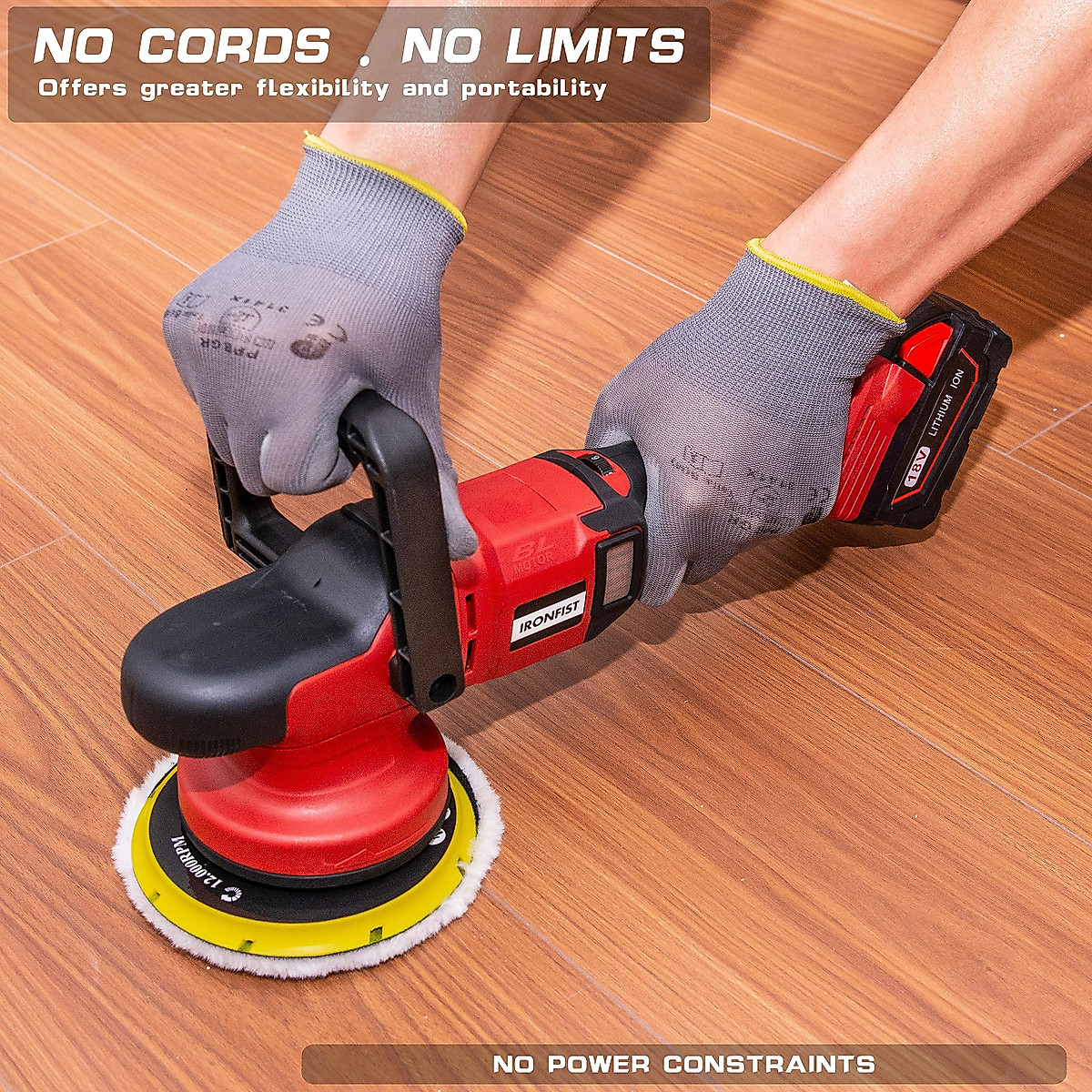 IRONFIST Cordless Orbital Polisher for Milwaukee M18 Battery, Car Polishing Waxer Machine 6inch work disk with brushless motor 6 speeds 750-6800RPM, (No Battery)