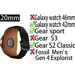 Balerion Cuff Genuine Leather Watch band,Compatible with Samsung Galaxy Watch 6/5/ 4,Galaxy watch3 41mm,Galaxy watch 42mm,Gear Sport and other standard 20mm band width watch,Black