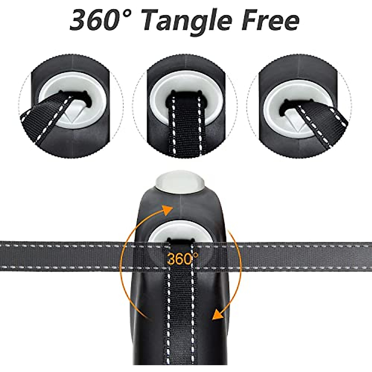 PetiFine 26ft/8m Heavy Duty Retractable Dog Leash for Large Dogs,Strong Extendable Dog Leash Up to 110 lbs, Reflective Nylon Tape Tangle Free(Black,New)