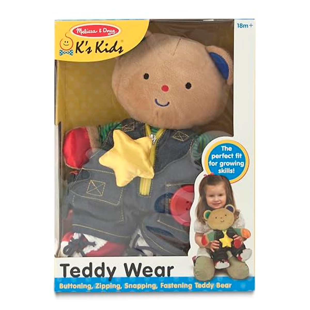 Melissa & Doug K's Kids - Teddy Wear Stuffed Bear Educational Toy - Plush Bear Zipper And Button Learning Toy for Toddlers