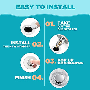 Universal Bathroom Sink Stopper, for 1.1-1.5 Inch Bullet Core Push Type Basin Pop Up Drain Filter, Bathtub Converter Sink Drain Strainer Plug No Overflow with Basket Hair Catcher