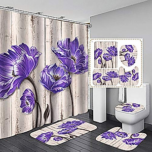 Valcatch 1 Set 3D Digital Printing Shower Curtain Sets with Rugs Toilet Lid Cover and Bath Mat Stylish Ice Cube Shower Curtain with 12 Hooks for Home Hotel Party Bathroom Decorations