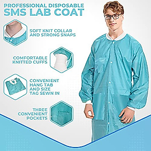 Medical Nation 10 Pack Disposable Lab Coats - Durable Knee Length Reusable Lab Coat with Knit Cuffs and Pockets, Unisex | Perfect For Dental, Hospitals, Pharmacies, Labs, Clinics - Teal Blue, Medium