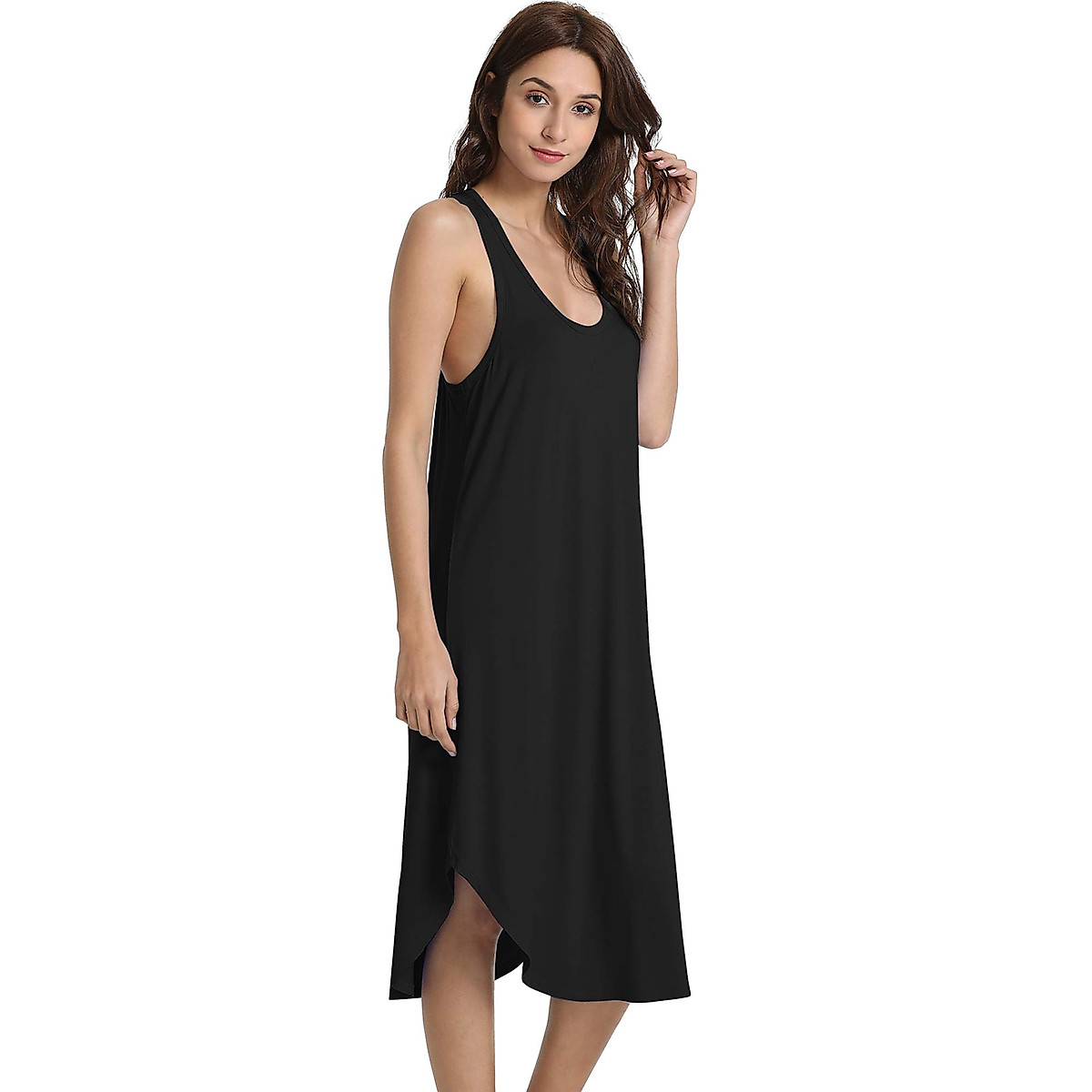 WiWi Soft Bamboo Viscose Nightgowns for Women Sleeveless Racerback Nightgown Plus Size Pajamas Sleepshirts S-4X, Black, Small