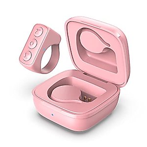 TikTok Remote Control Ring Kindle APP Page Turner, TIK Tok Scrolling Ring for Shutter Selfie Video Recording, Bluetooth Tiktok Clicker Finger Remote with Charging Case for iPad iPhone Android (Pink)