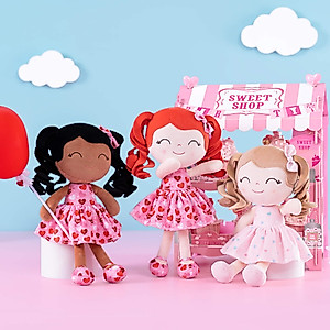 Gloveleya Soft Dolls Plush Figure Key Chain Curly Hair Red Hair Heart Dress Baby Doll 12inches