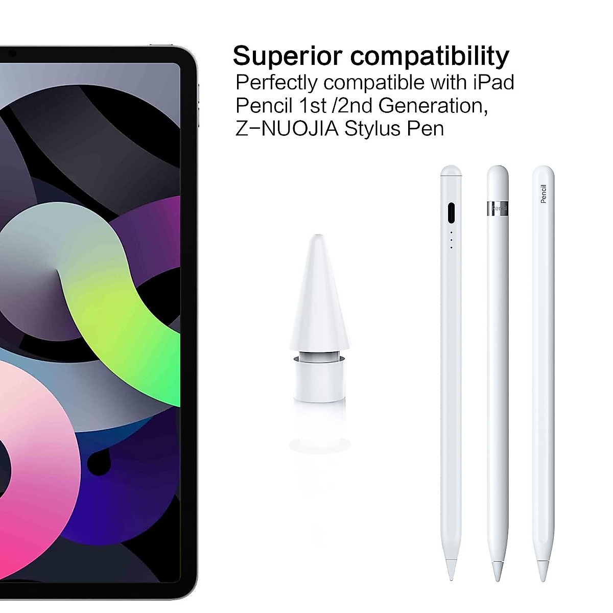 Replacement Tips for iPad Pen 1st Gen & 2nd Gen, High Sensitivity iPencil Nibs Compatible with Original Apple Pencil Tip iPad Pencil 1st/2nd Generation, Smooth Durable Tip Replacement White 2Pack