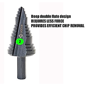 Greenlee 30005 STEP BIT, Black, Holes sizes 3/16" through 13/16"