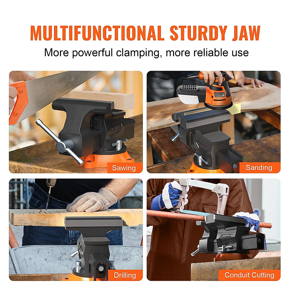 VEVOR Bench Vise, 6.5" Jaw Width 6.5" Forward &9.3" Reverse Opening, 360-Degree Swivel Locking Base Multipurpose Workbench w/Anvil, Heavy Duty Ductile Iron w/Bolts & Nuts, for Drilling, Pipe Cutting