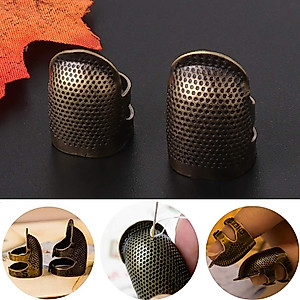 Quadow 4 Pieces Sewing Thimble, Metal Copper Sewing Thimble Finger Protector Adjustable Finger Shield Ring Fingertip Thimble Sewing Quilting Craft Accessories DIY Sewing Tools(