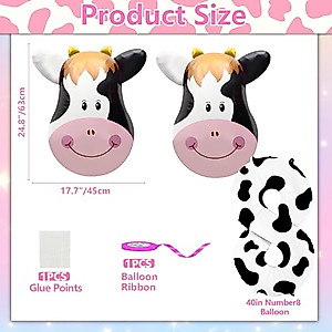 7Pcs Cow Balloons - Cow Print Balloon Huge Cow Head Foil Balloons Number 8 Balloon Cow Decorations for 8th Birthday Farm Animal Birthday Decorations Western Cowboy Theme Party Decoration