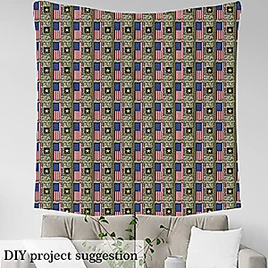 American Flag Fabric by The Yard for Adult Boys, Army Green Camo Upholstery Fabric, Kids Men Vintage USA Flag Indoor Outdoor Fabric, Retro Military Camouflage Grunge Stripes Decor Fabric, 1 Yard