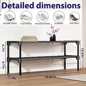 Long Shoe Rack-Shoe Organizer 2 Tier Shoe Rack for Closet Front Door Entryway Garage, Stackable Free Standing and Freely Combinable Shoe Storage, Space Saving Small Shoe Shelves.