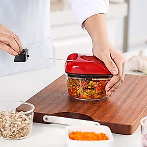 Manual Food Processor Vegetable Chopper, Geedel Pull Cutter with String for Veggies, Fruits, Salad, Onion, Ginger, Nuts, Herbs, etc, 2 Cup(500ml), Red