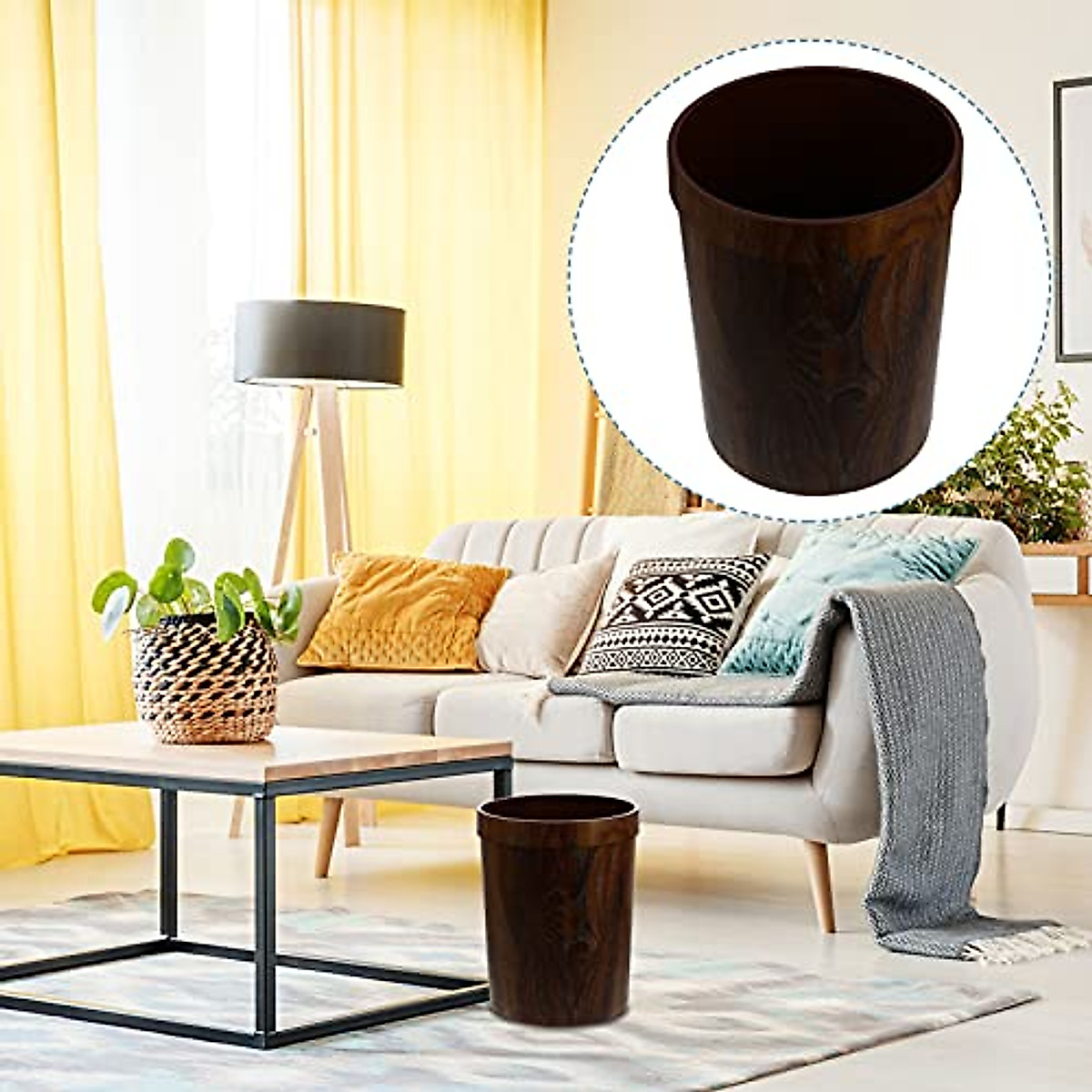 NUOBESTY Plastic Trash Can Bin Wastebasket Wood Grain Garbage Container for Bathroom Kitchen Laundry Room Home Office Dorms Rubbish Box 27. 5x21. 2x21. 2 cm Coffee