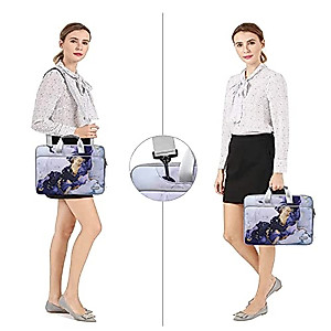 MOSISO 360 Protective Laptop Shoulder Bag Compatible with MacBook Air 15 inch M2 A2941 2023/Pro 16 inch M3 M2 M1 2023-2019, 15-15.6 inch Notebook, Polyester Sleeve with Belt Marble MO-MBH348