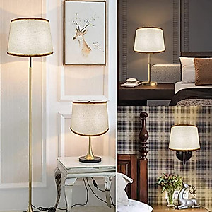 Lamp Shades Set of 2, Drum Lampshades for Table Lamps, Fabric Lamp Shade 9.8" Top x 11.8" Bottom x 7.8" High, Natural Linen Lampshade, Spider Fitter, Easy Assembly Required