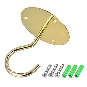 MECCANIXITY Ceiling Hooks Wall Mounted 65mm Round Plate Iron for Hanging Chandeliers Plants (Gold Tone, Pack of 2)