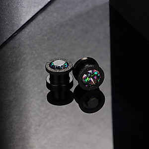 Awinrel 2 Pairs 2G CZ Gems Ear Gauges Plugs Womens Zircon Flesh Tunnels Stainless Steel Stretcher Kits Expander Piercing Jewelry 6mm