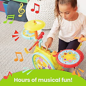 Prextex Kids Drum Set - Toddler Drum Set Includes Toy Microphone, Adjustable Sound Bass, Electric Drums & Drum Sticks (for Ages 3-6)