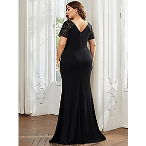 Ever-Pretty Plus Women's Double V-Neck Sequins Pleated Formal Dresses Plus Size Dresses for Curvy Women Black US24