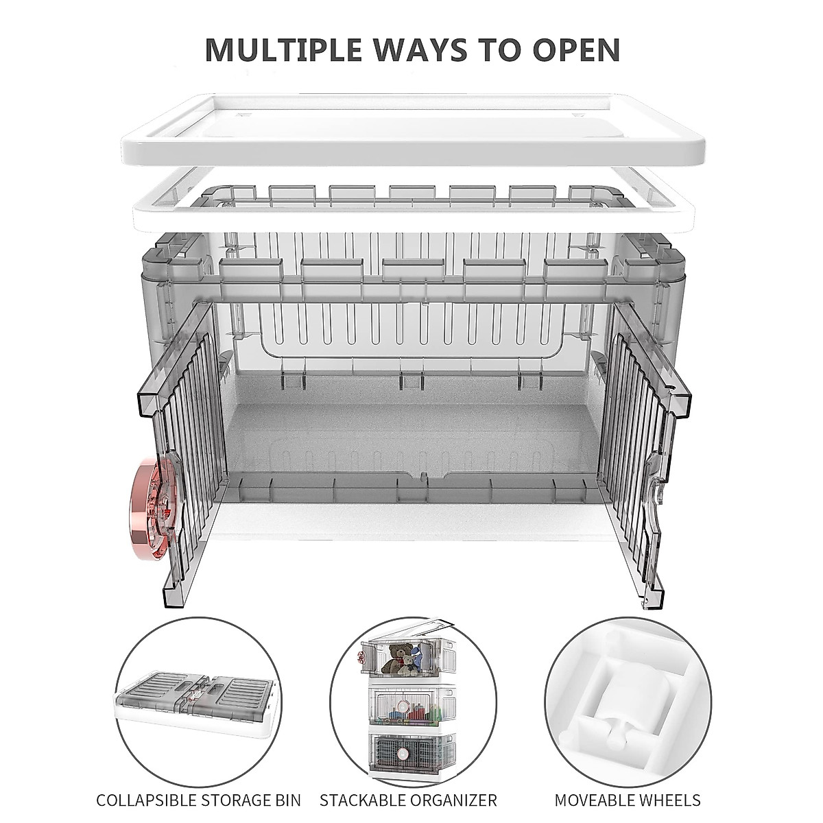 Closet Organizers and Storage Shelves,Trunk Organizer, Dorm Room Essentials,Folding Storage Box, 38L Lidded Collapsible Storage Bins Folding Plastic Stackable Utility Crates (8.4Gal - 1 Pack, White)