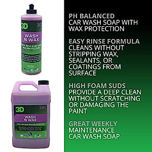3D Wash N Wax Car Wash Soap - pH Balanced, Easy Rinse, Scratch Free Soap with Wax Protection - 64oz.