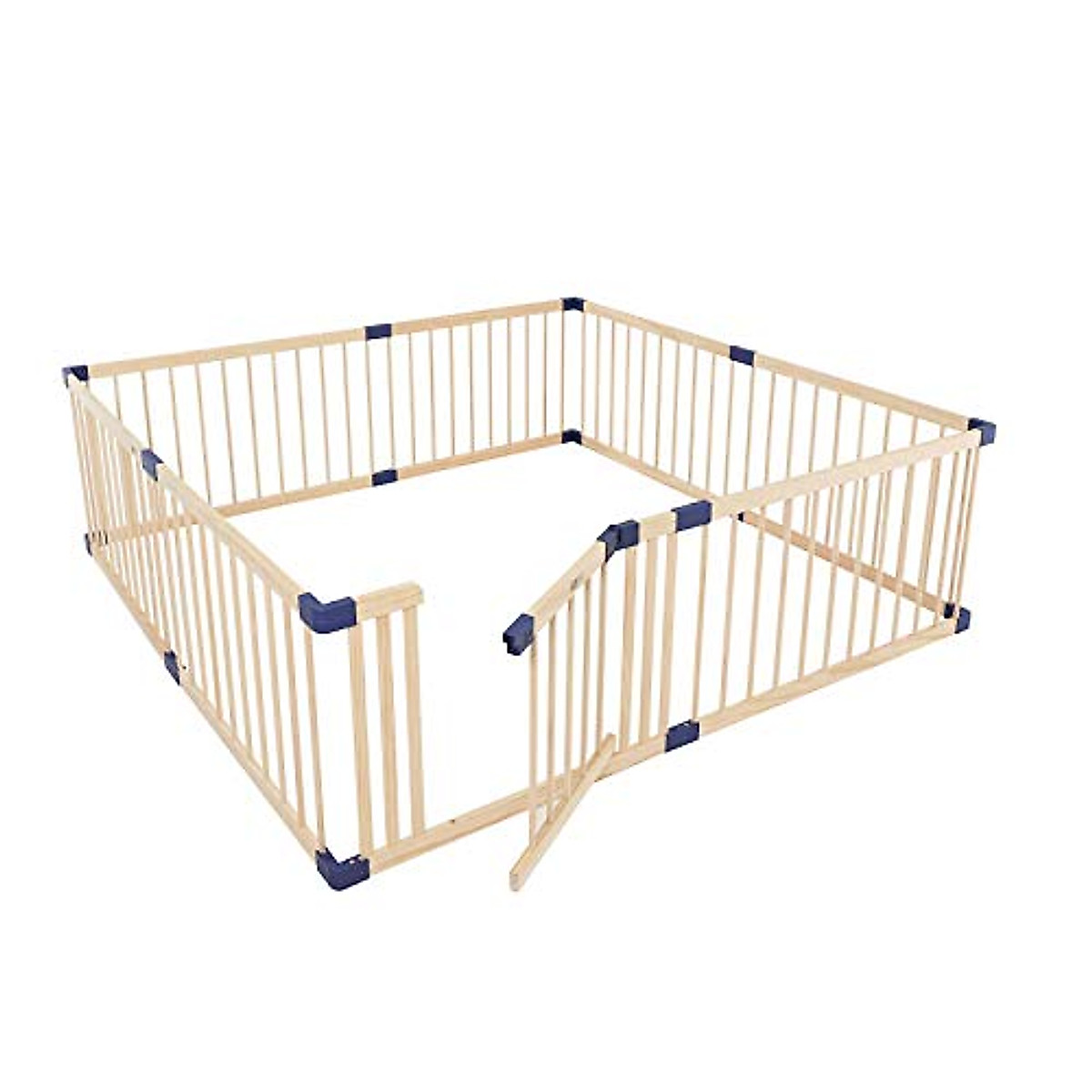 Wooden Baby Playpen Fence Play Pen Play Yard Area Gate with Door for Babies and Toddlers Kids, Portable Wooden Indoor Freestanding, Kids Baby Pet Cats Play Fence Playpen with Door(180x200x61cm)