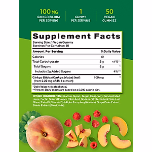 Nature's Truth Ginkgo Biloba Gummies | 100mg | 50 Count | Peach Raspberry Flavor | Vegan, Non-GMO & Gluten Free Extract Supplement