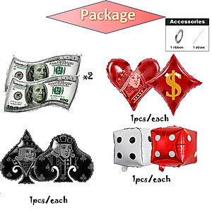 Casino theme party decoration balloons, dollar bill balloon for Las Vegas party/Poker night party supplies,poker/Dice Shaped Balloons for casino night theme birthday decoration